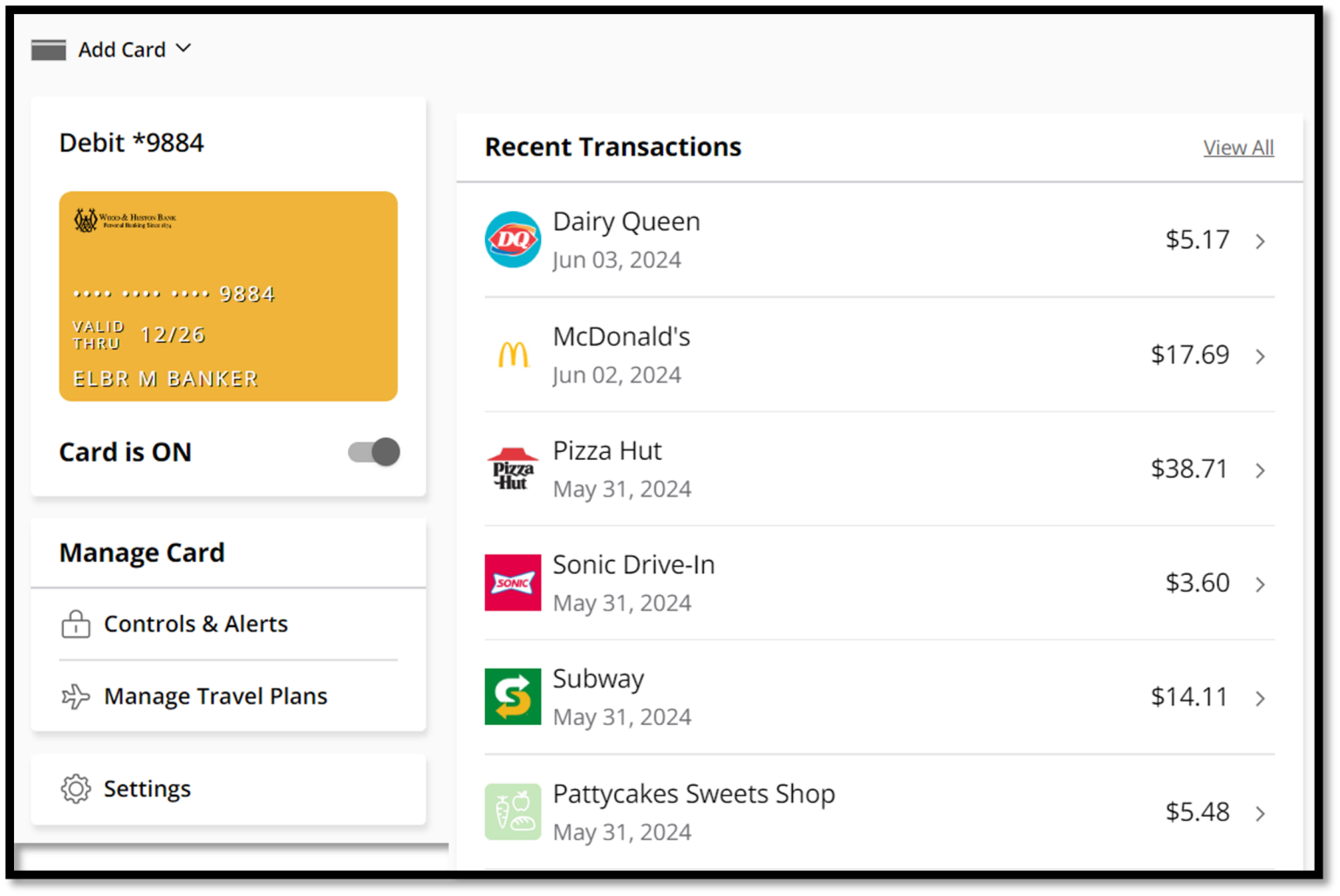 CardControl - Wood and Huston Bank